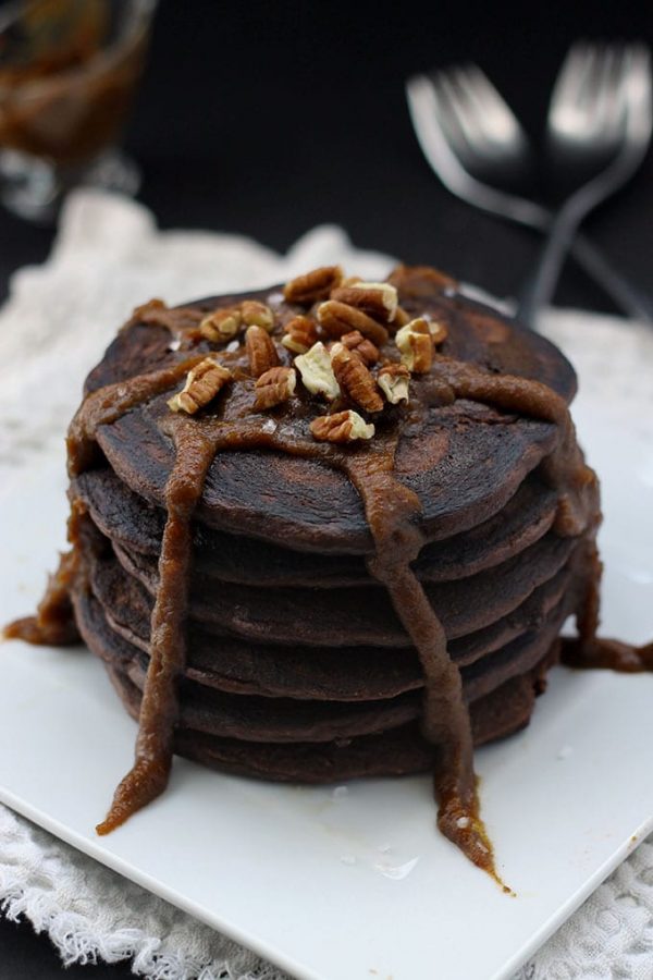 Paleo Mexican Hot Chocolate Pancakes with Salted Dulce de Leche
