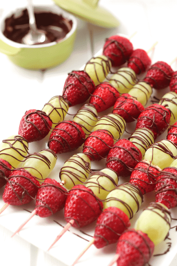 Chocolate-Drizzled Fruit Skewers - The Healthy Maven
