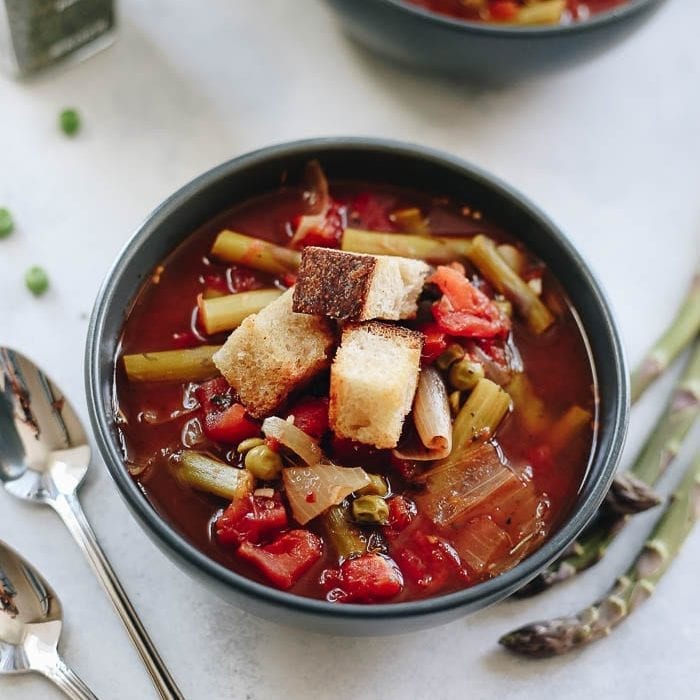 Spring Vegetable Soup with Garlicky Croutons - The Healthy Maven