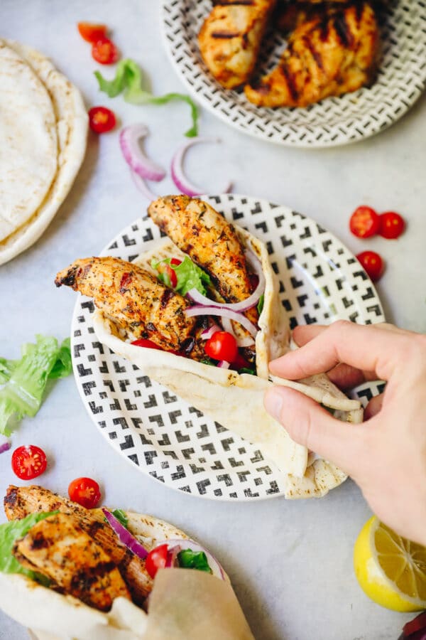 Greek Chicken Gyros [with Pita + Tzatziki] - The Healthy Maven