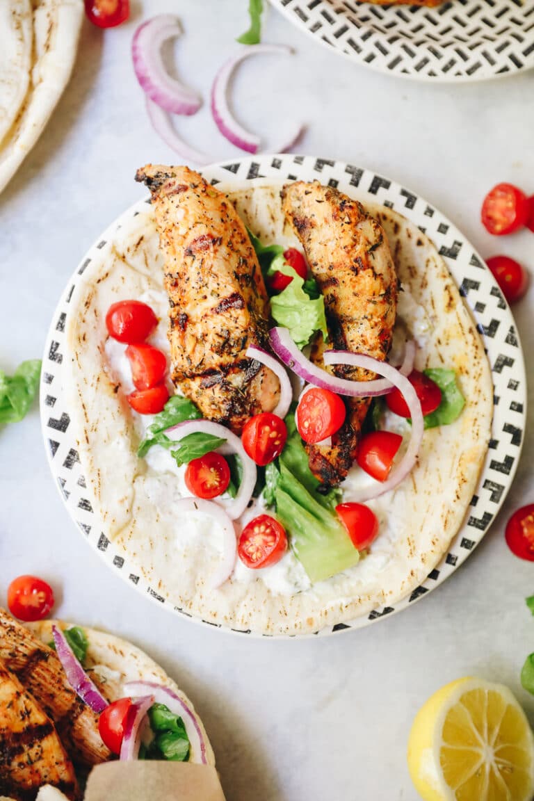Greek Chicken Gyros [with Pita + Tzatziki] - The Healthy Maven
