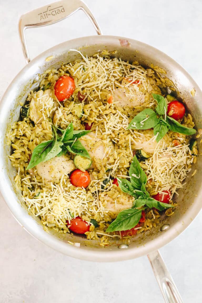 One Pot Pesto Chicken and Orzo - The Healthy Maven