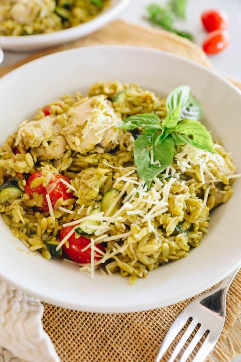 One Pot Pesto Chicken and Orzo - The Healthy Maven