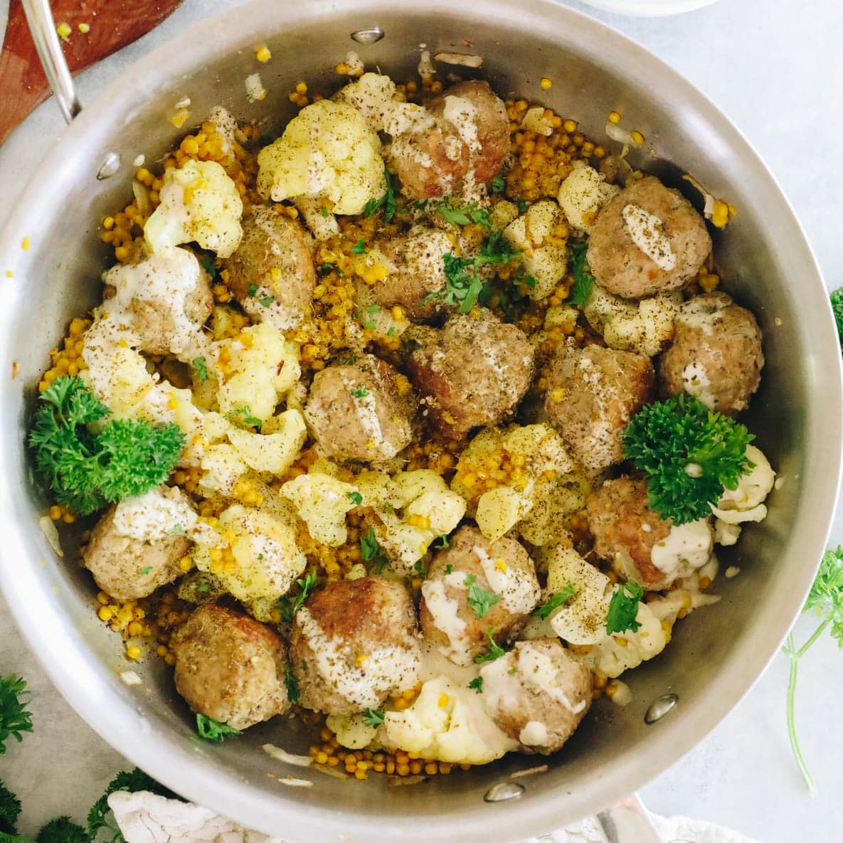 One Pot Za'atar Turkey Meatballs and Couscous - The Healthy Maven